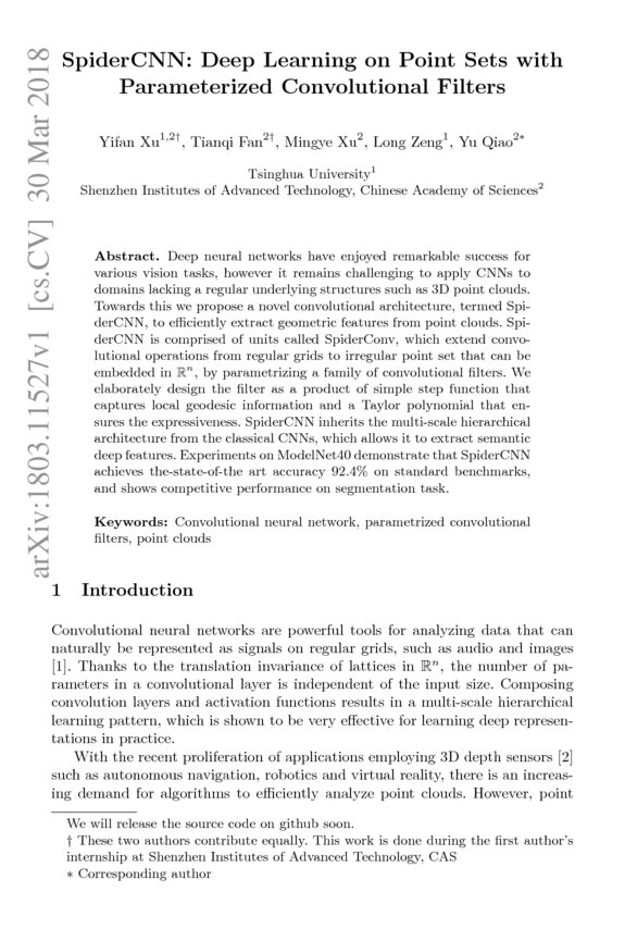 SpiderCNN: Deep Learning on Point Sets with Parameterized Convolutional ...