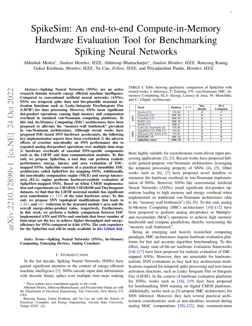 SpikeSim: An end-to-end Compute-in-Memory Hardware Evaluation Tool for Benchmarking Spiking ...