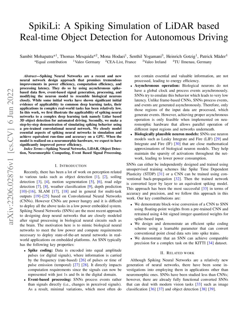 Spikili A Spiking Simulation Of Lidar Based Real Time Object Detection