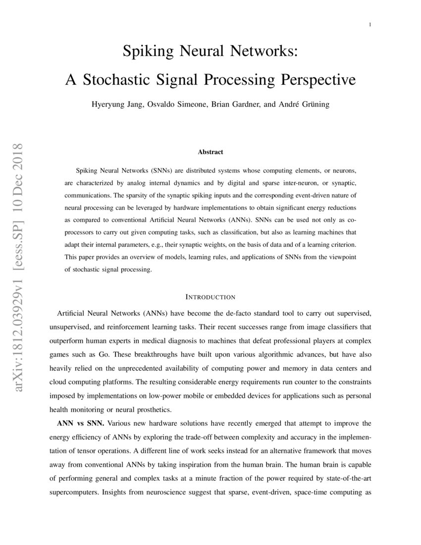 Spiking Neural Networks: A Stochastic Signal Processing Perspective ...