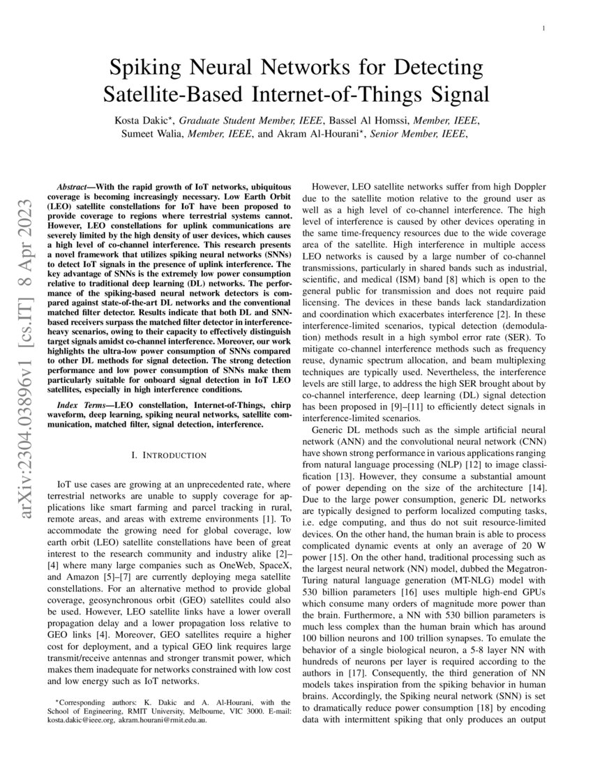 Spiking Neural Networks For Detecting Satellite Based Internet Of Things Signals Deepai 2738