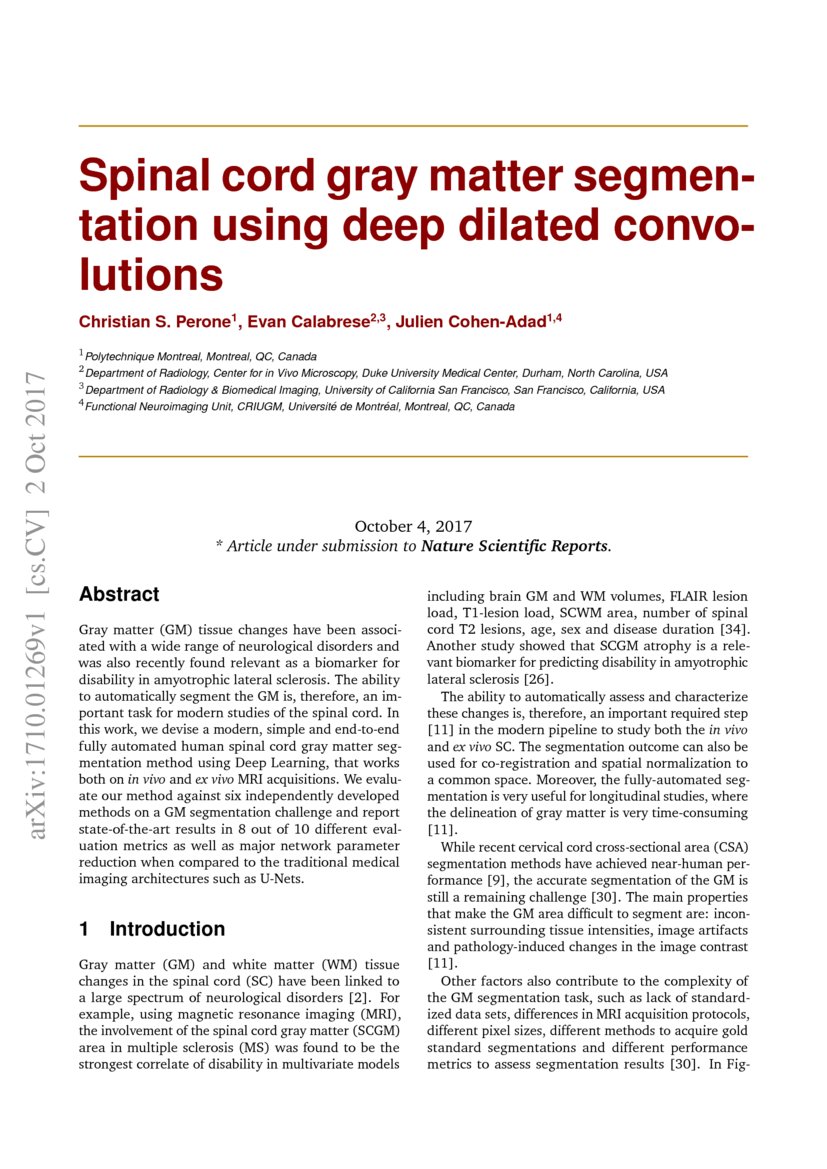 Spinal Cord Gray Matter Segmentation Using Deep Dilated Convolutions