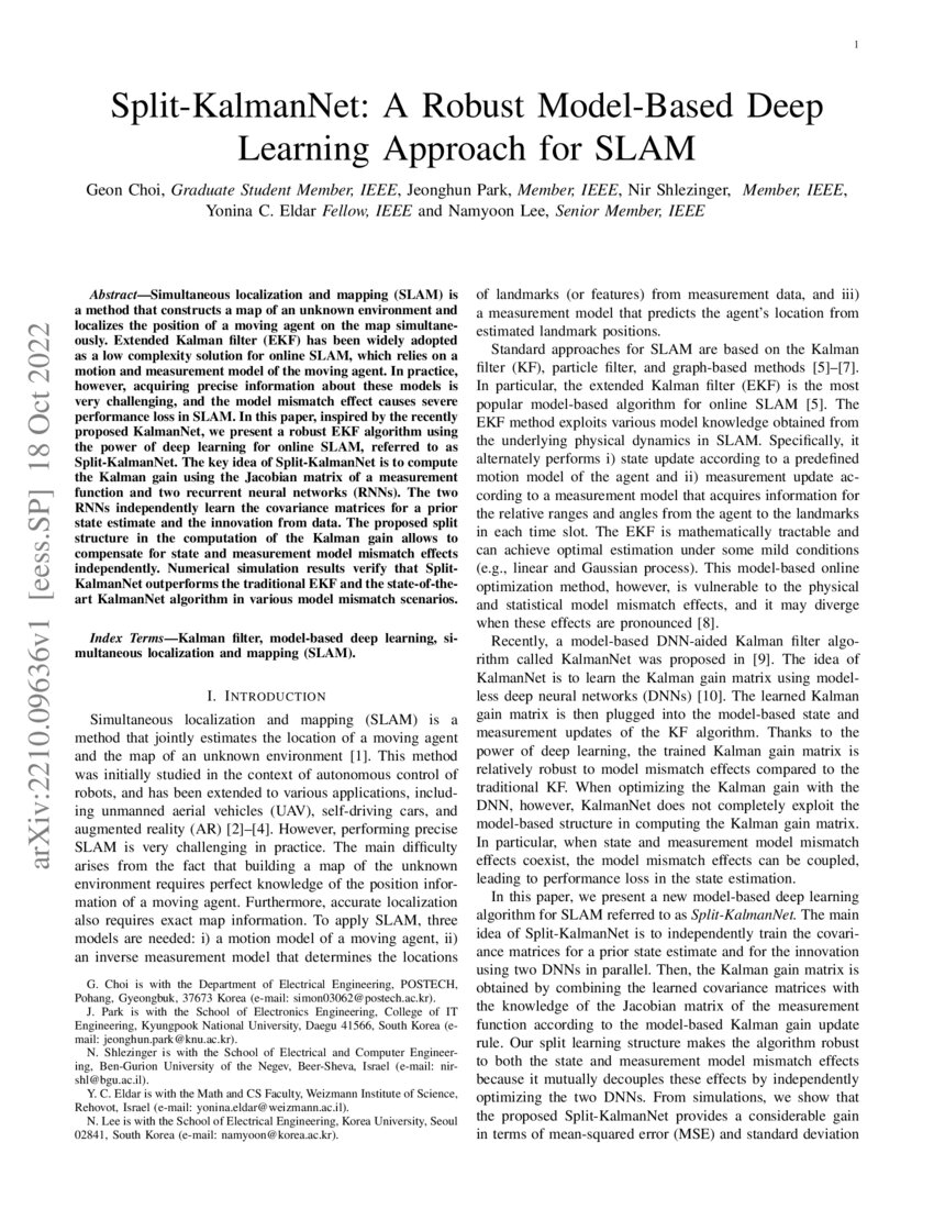 Split-KalmanNet: A Robust Model-Based Deep Learning Approach for SLAM | DeepAI