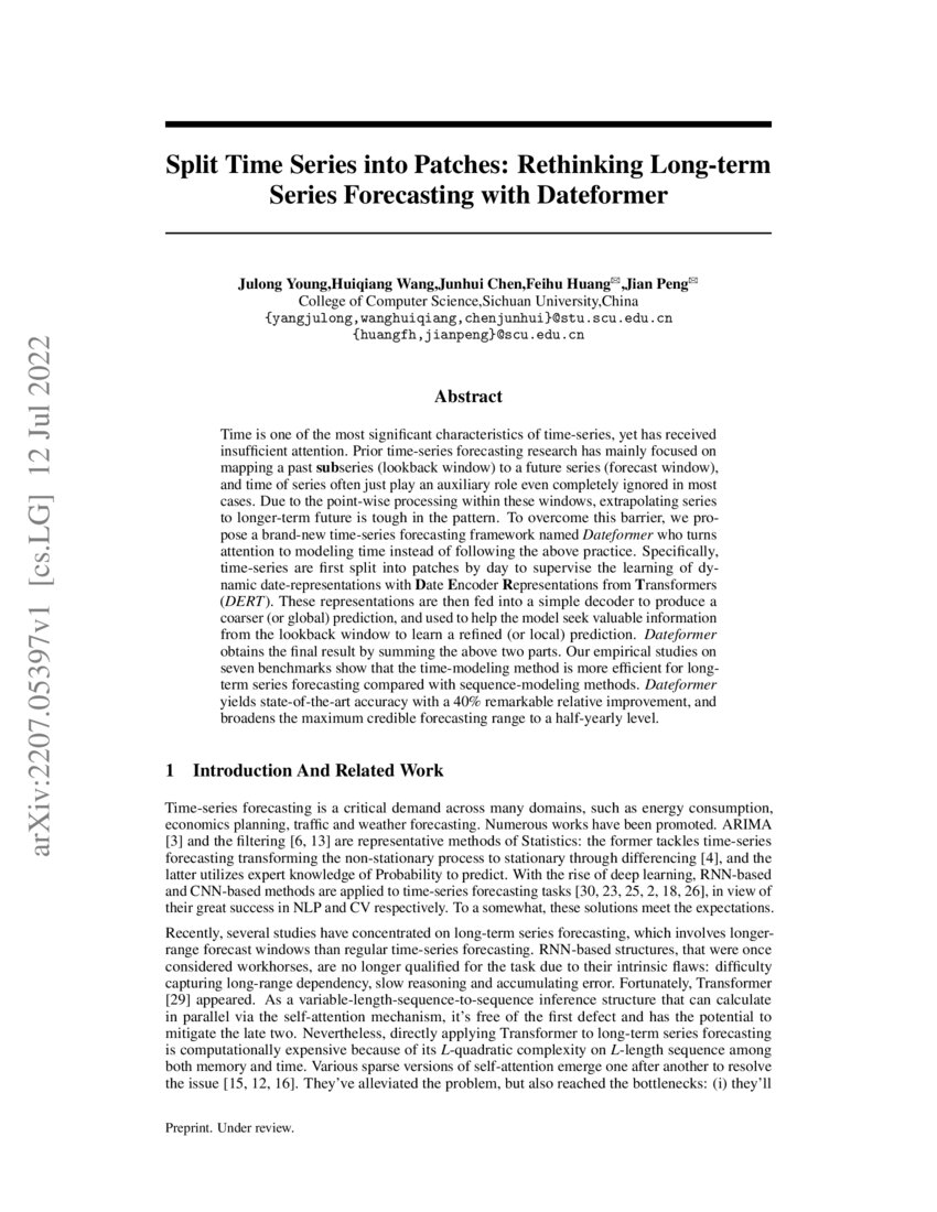 Split Time Series into Patches: Rethinking Long-term Series Forecasting ...