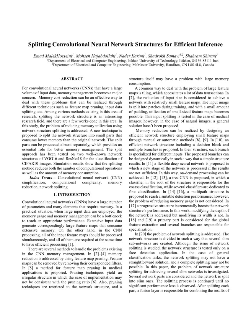 Splitting Convolutional Neural Network Structures For Efficient 8841