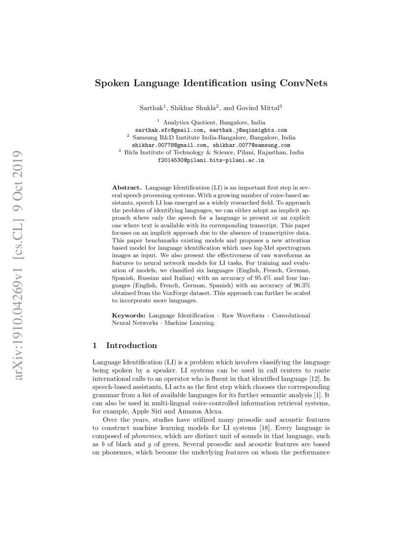 Spoken Language Identification using ConvNets | DeepAI