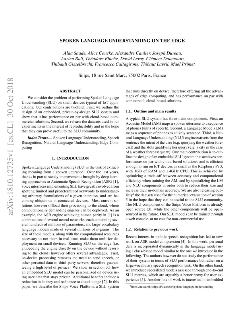 Spoken Language Understanding on the Edge | DeepAI