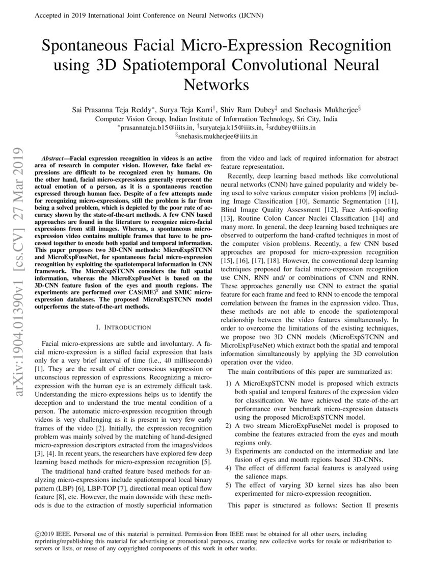 Spontaneous Facial Micro Expression Recognition Using 3d Spatiotemporal Convolutional Neural 1394