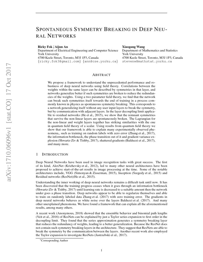Spontaneous Symmetry Breaking in Neural Networks | DeepAI