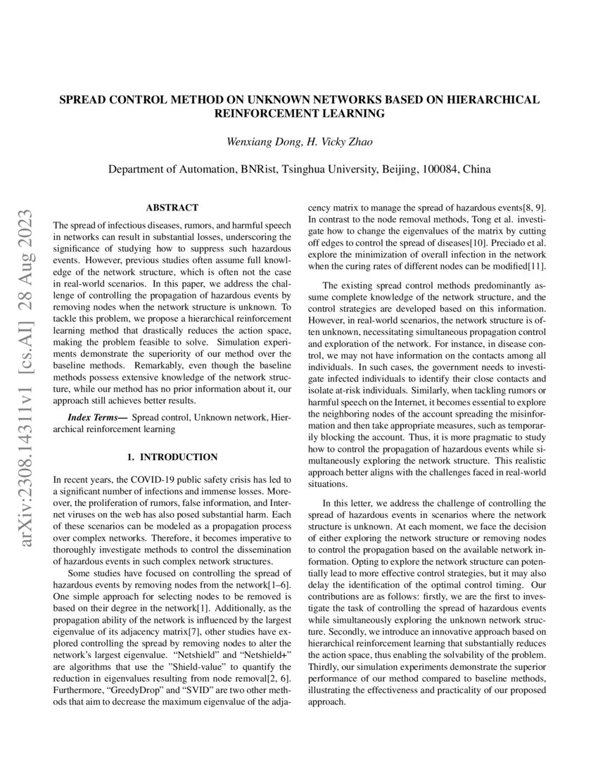 Spread Control Method On Unknown Networks Based On Hierarchical Reinforcement Learning Deepai