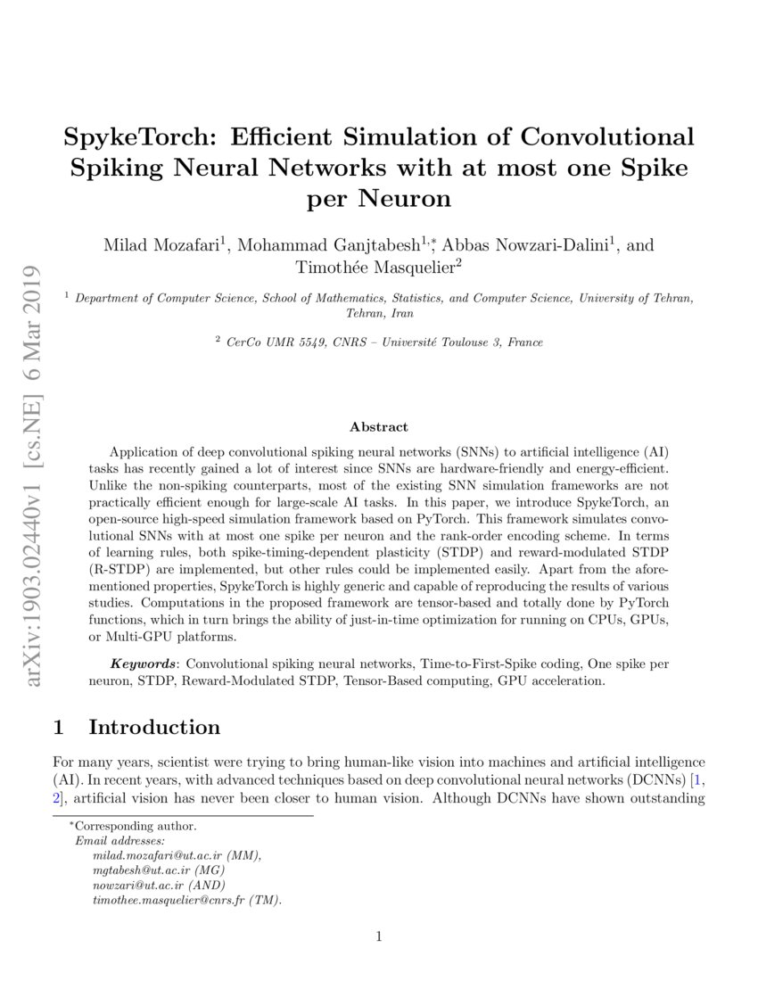 Spyketorch Efficient Simulation Of Convolutional Spiking Neural Networks With At Most One Spike
