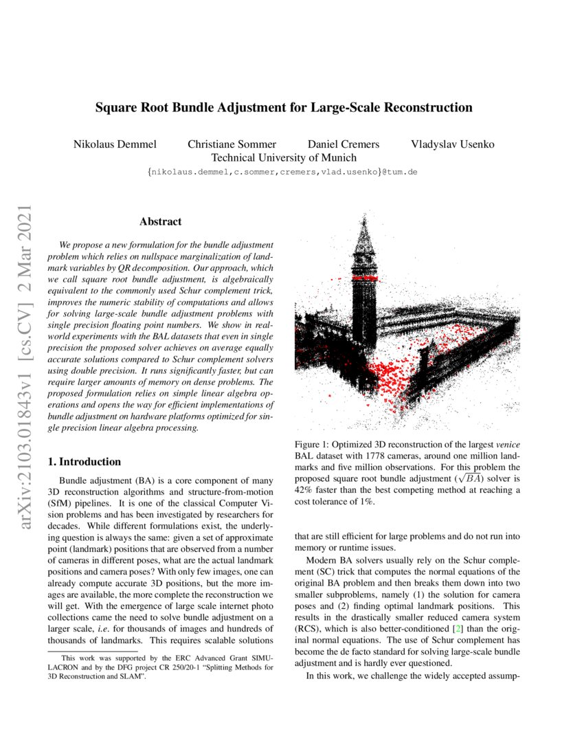 Square Root Bundle Adjustment for Large-Scale Reconstruction | DeepAI