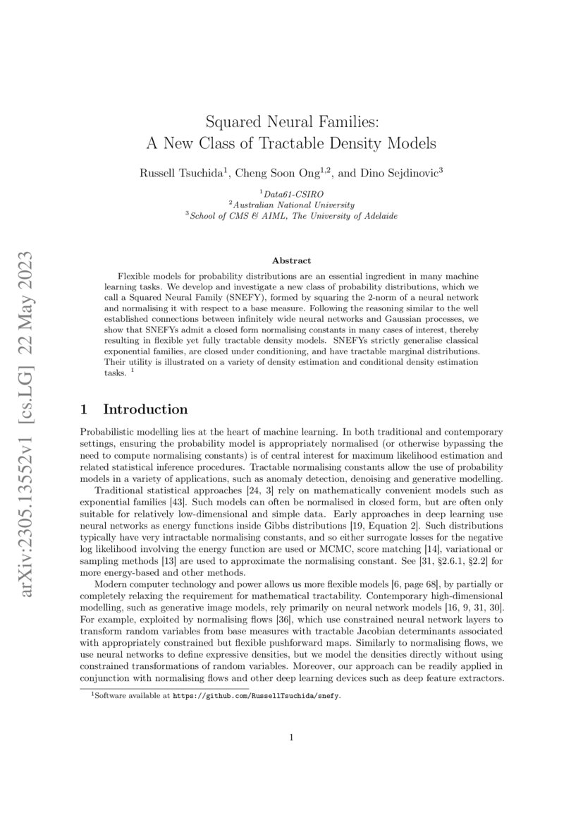 Squared Neural Families: A New Class of Tractable Density Models | DeepAI