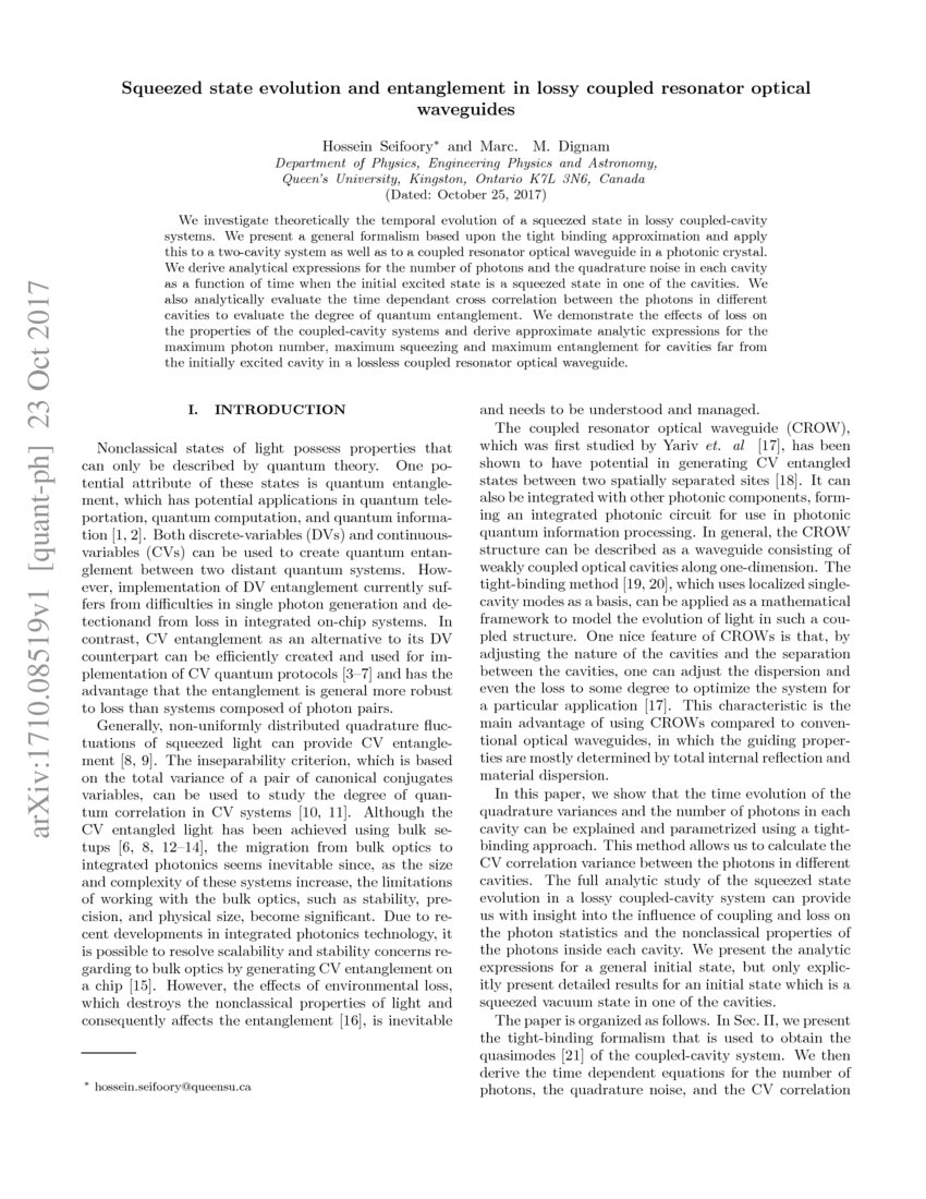 Squeezed state evolution and entanglement in lossy coupled resonator ...