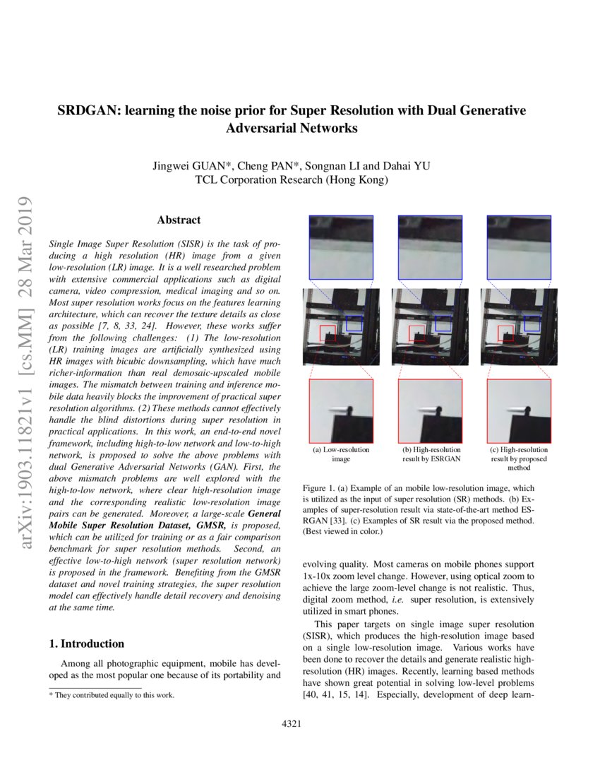 SRDGAN: learning the noise prior for Super Resolution with Dual ... SRDGAN: learning the noise prior for Super Resolution with Dual ...