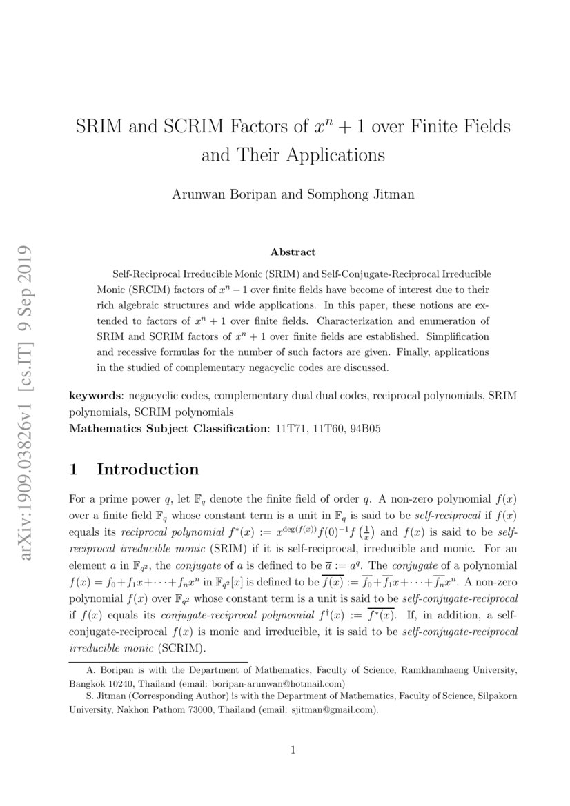 SRIM and SCRIM Factors of x^n+1 over Finite Fields and Their ...