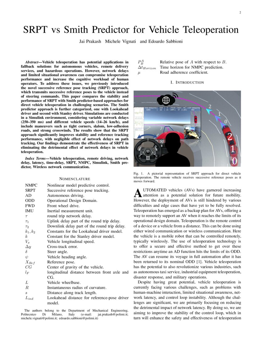 SRPT vs Smith Predictor for Vehicle Teleoperation | DeepAI