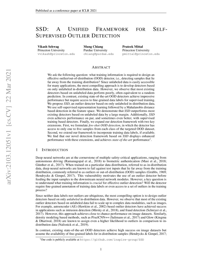 SSD: A Unified Framework for Self-Supervised Outlier Detection | DeepAI SSD: A Unified Framework for Self-Supervised Outlier Detection | DeepAI