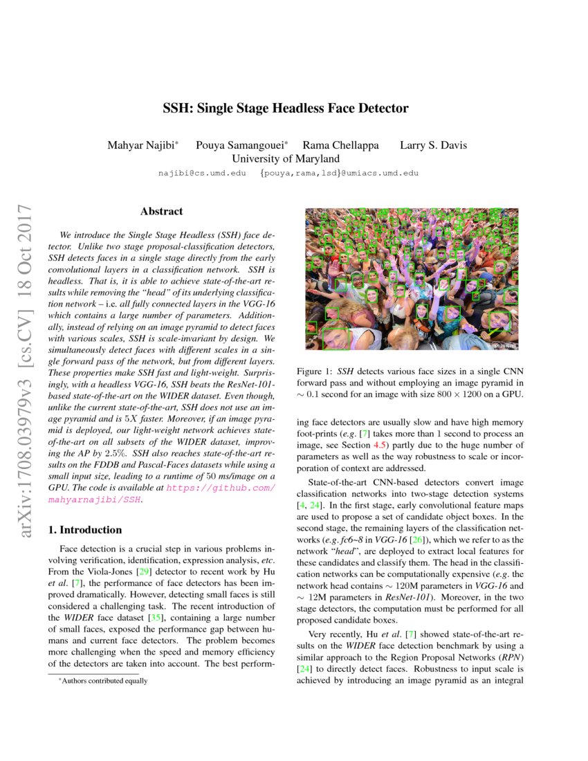 SSH: Single Stage Headless Face Detector | DeepAI