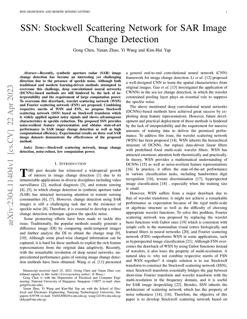 SSN: Stockwell Scattering Network for SAR Image Change Detection | DeepAI