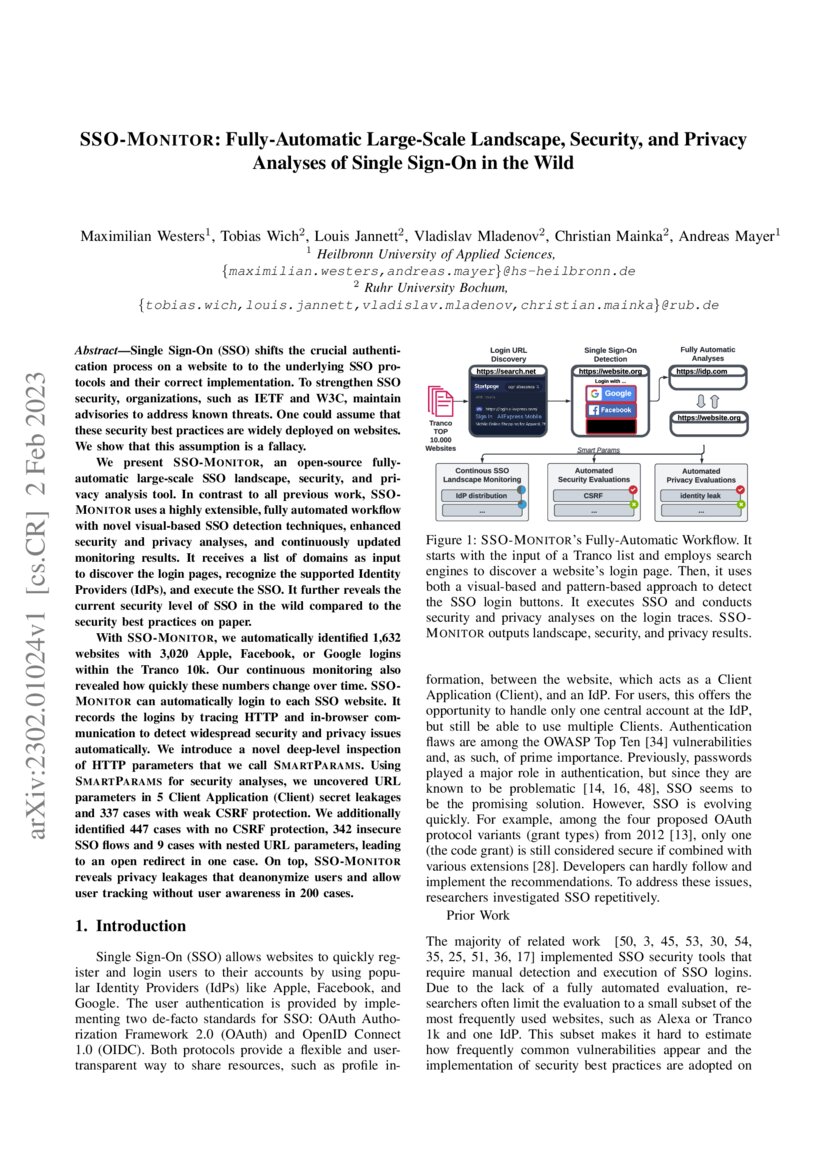 SSO-Monitor: Fully-Automatic Large-Scale Landscape, Security, and Privacy Analyses of Single ...