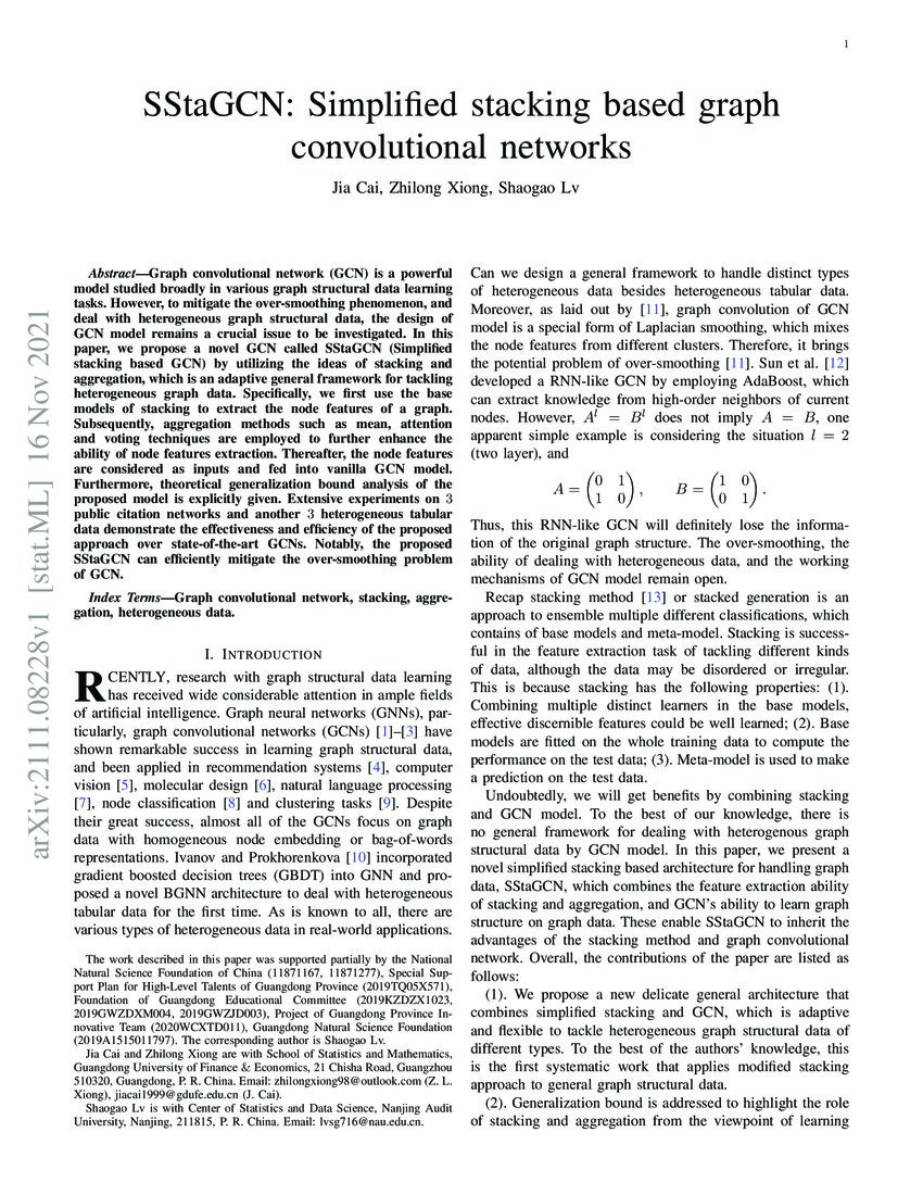 SStaGCN: Simplified stacking based graph convolutional networks | DeepAI