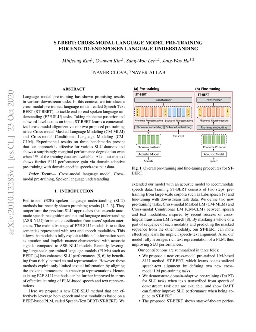 ST-BERT: Cross-modal Language Model Pre-training For End-to-end Spoken Language Understanding ...