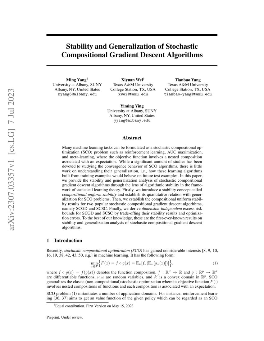 Stability and Generalization of Stochastic Compositional Gradient Descent Algorithms | DeepAI