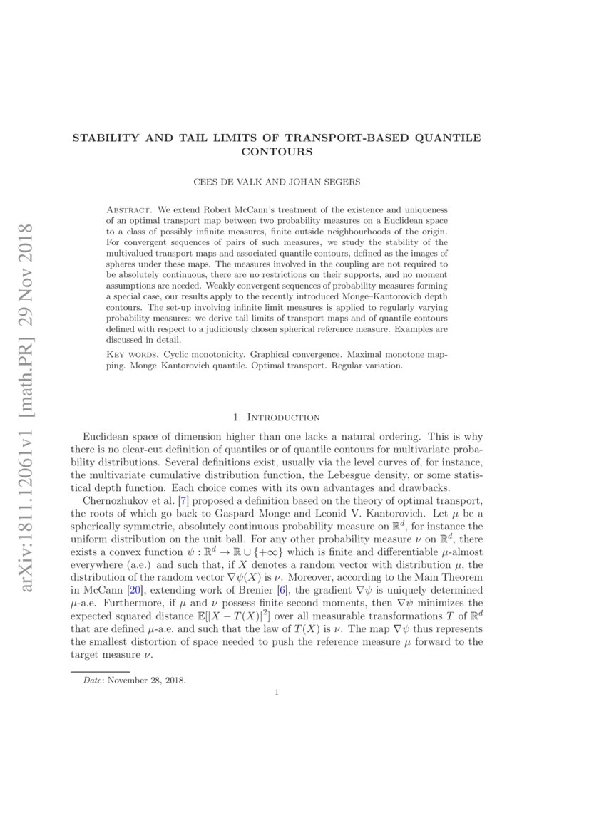Stability and tail limits of transport-based quantile contours | DeepAI