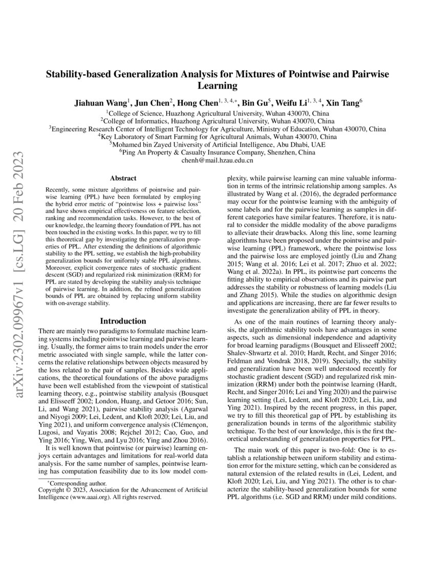 Stability-based Generalization Analysis for Mixtures of Pointwise and Pairwise Learning | DeepAI