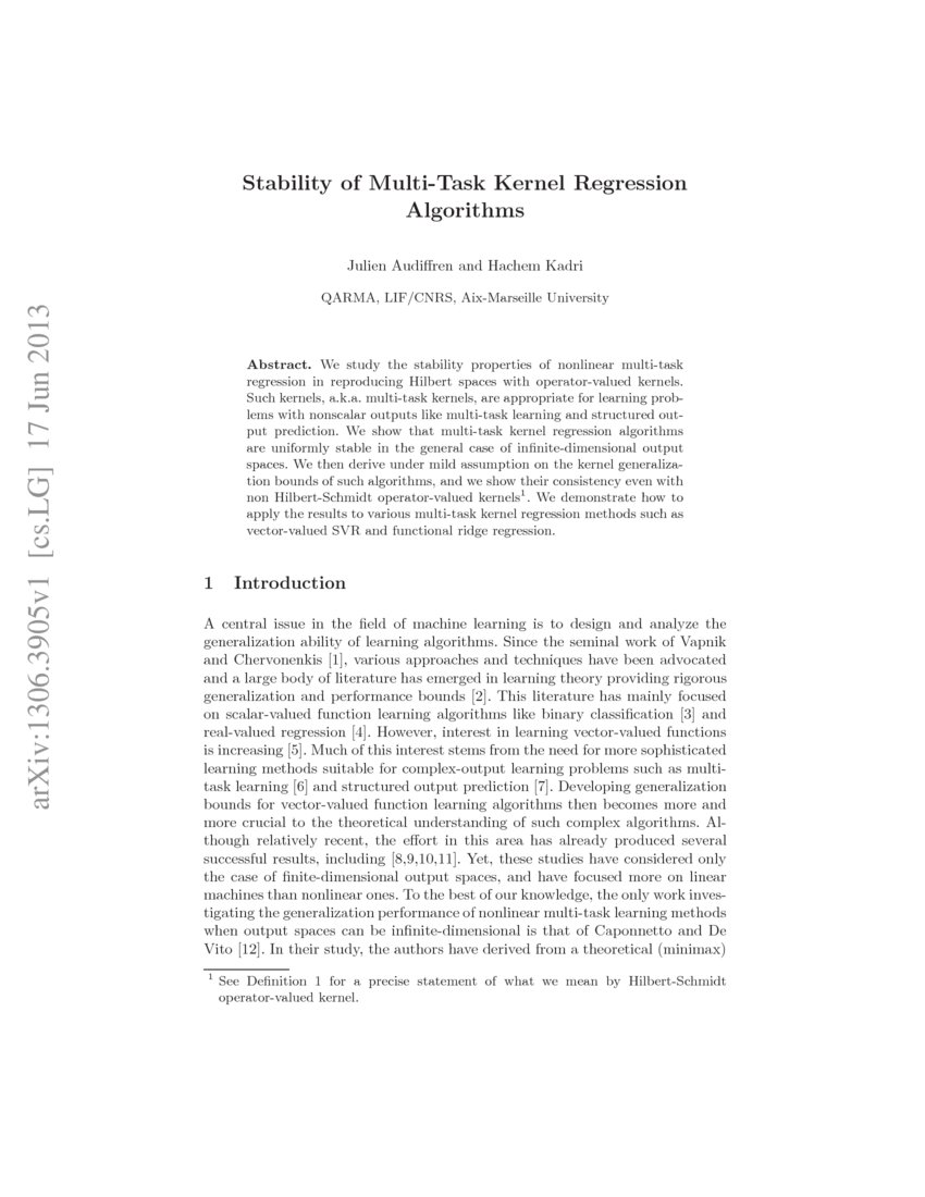 Stability of Multi-Task Kernel Regression Algorithms | DeepAI