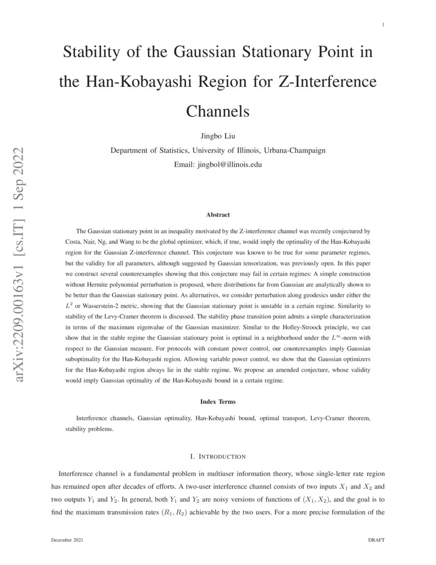 Stability of the Gaussian Stationary Point in the Han-Kobayashi Region for Z-Interference ...