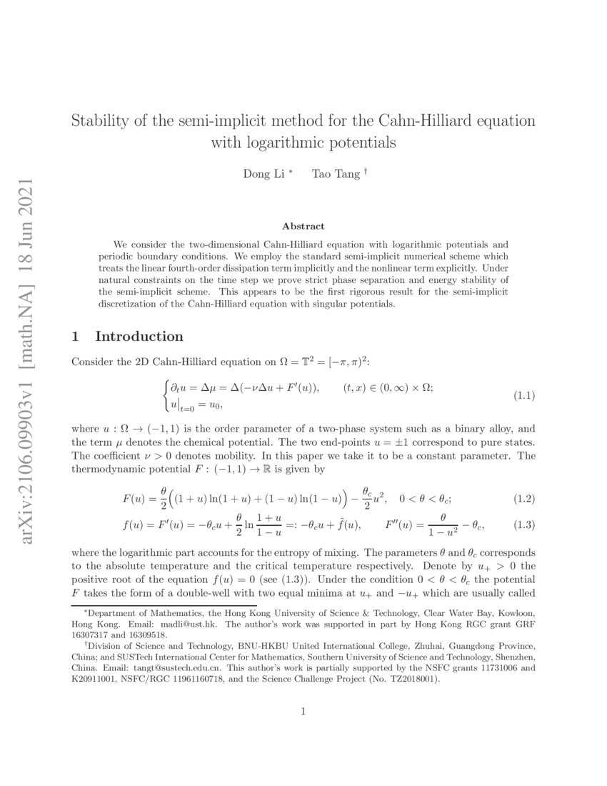 Stability of the semi-implicit method for the Cahn-Hilliard equation with logarithmic potentials ...