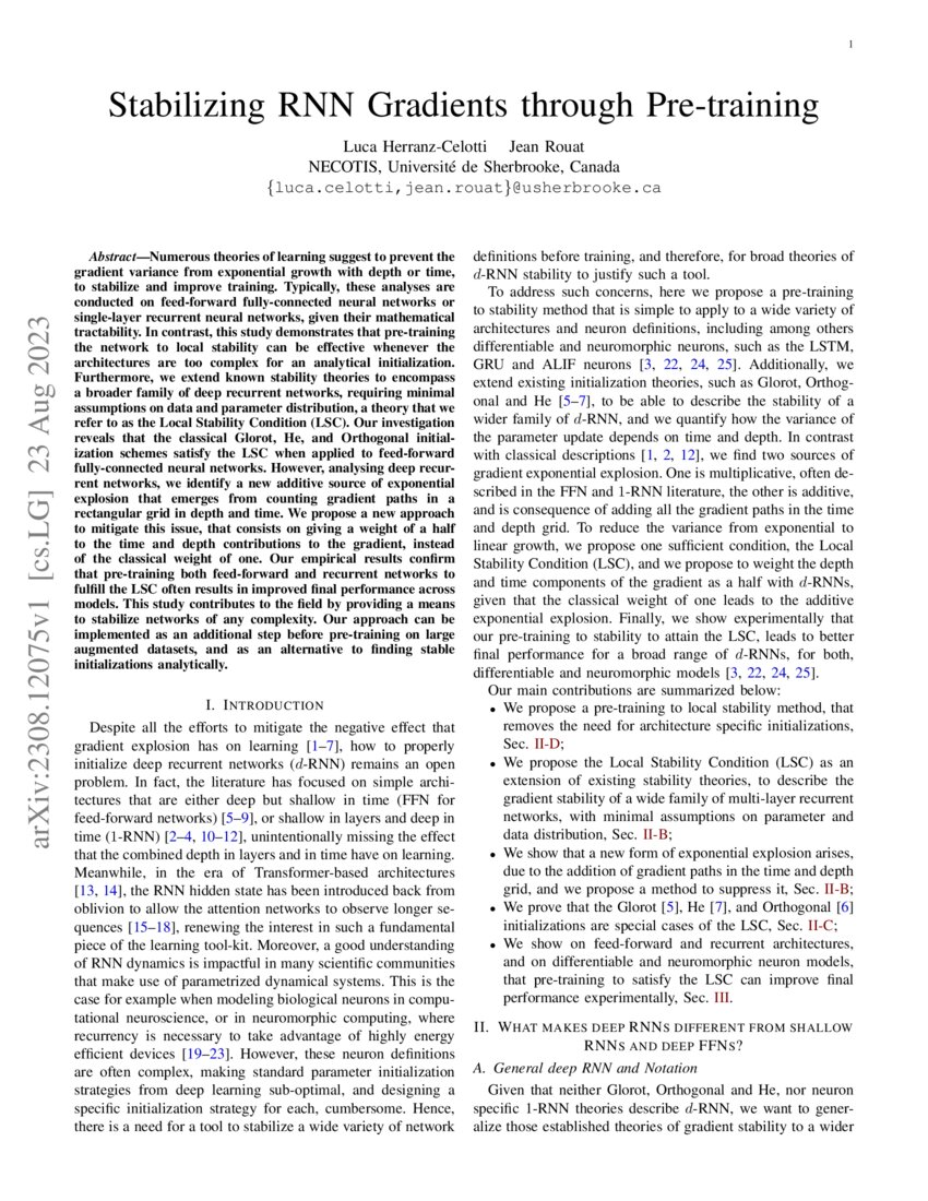 Stabilizing RNN Gradients through Pre-training | DeepAI