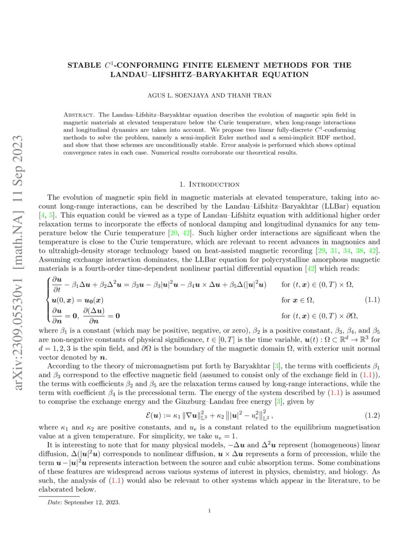 Stable C^1-conforming finite element methods for the Landau–Lifshitz–Baryakhtar equation | DeepAI