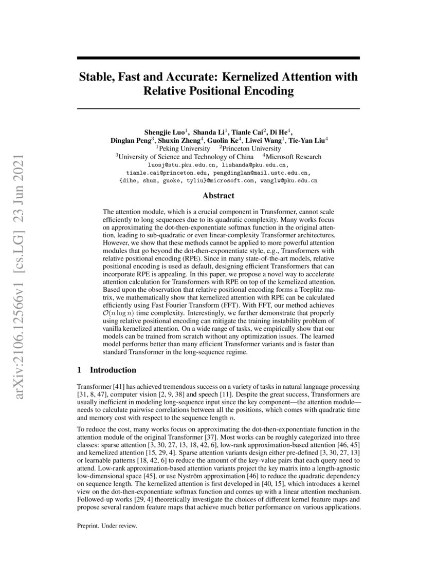 Stable, Fast and Accurate: Kernelized Attention with Relative Positional Encoding | DeepAI