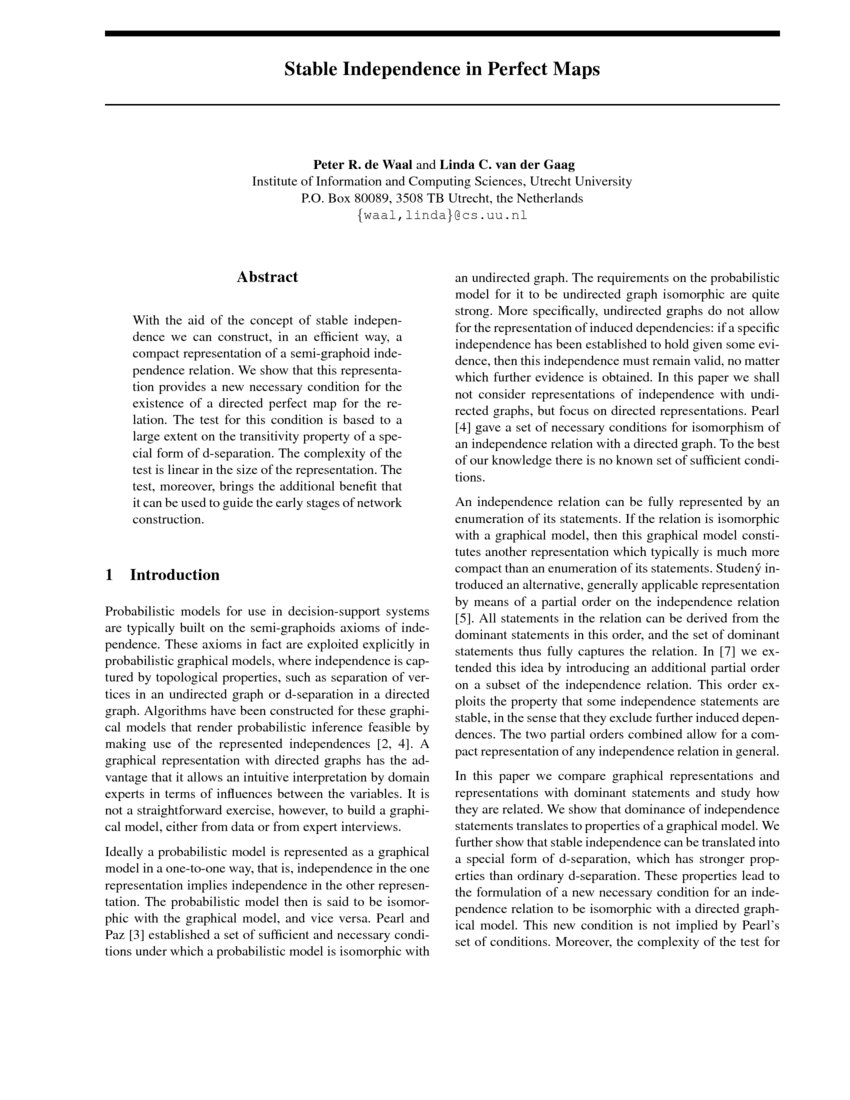 Stable Independence in Perfect Maps | DeepAI