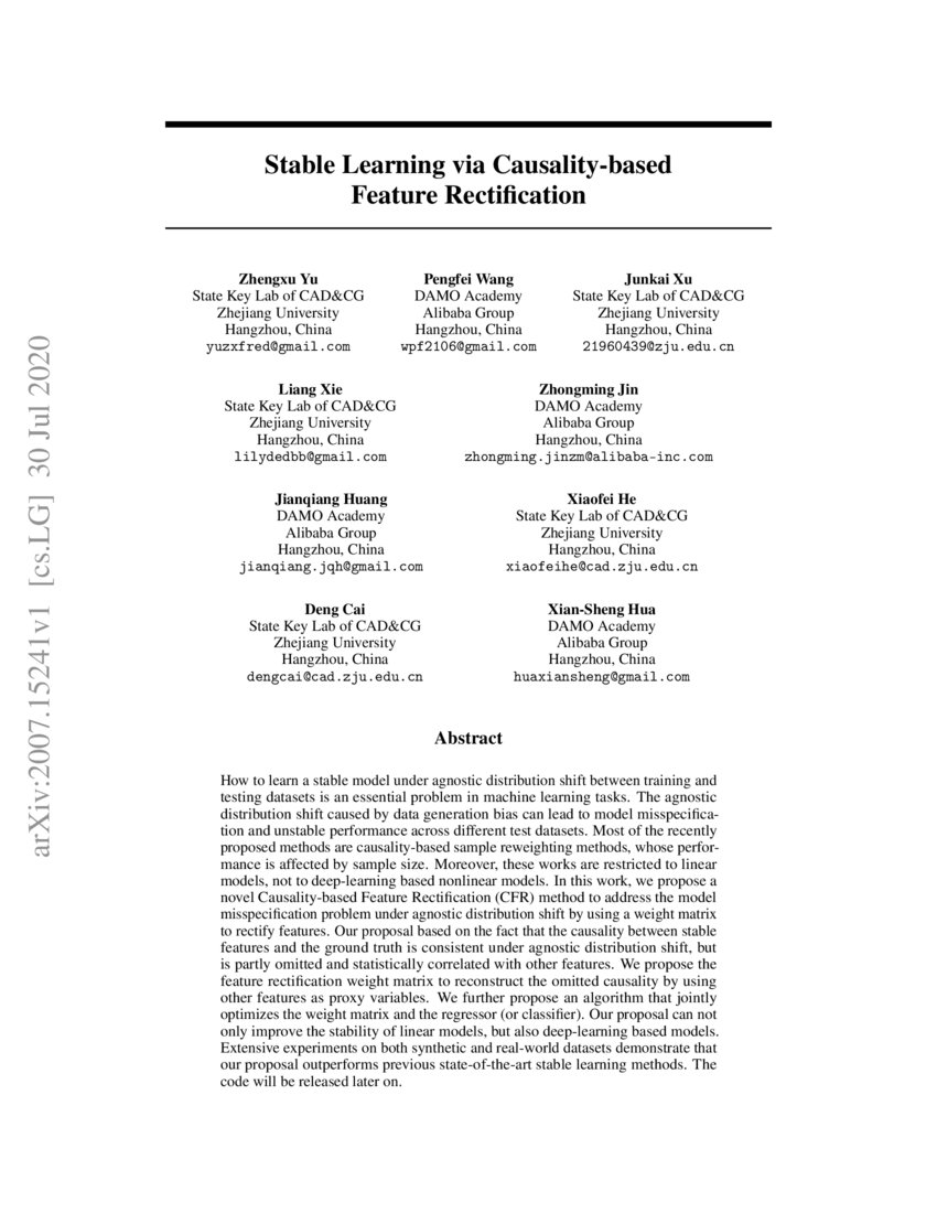 Stable Learning via Causality-based Feature Rectification | DeepAI
