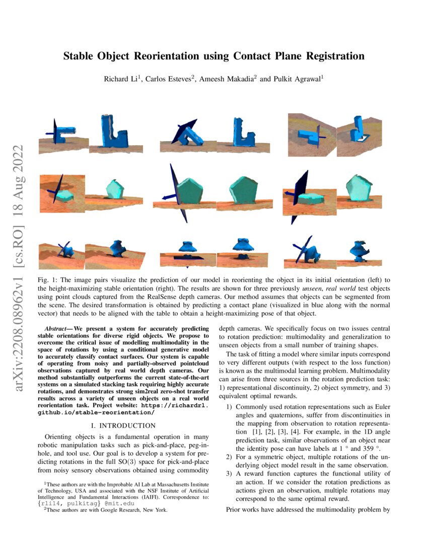 Stable Object Reorientation using Contact Plane Registration | DeepAI