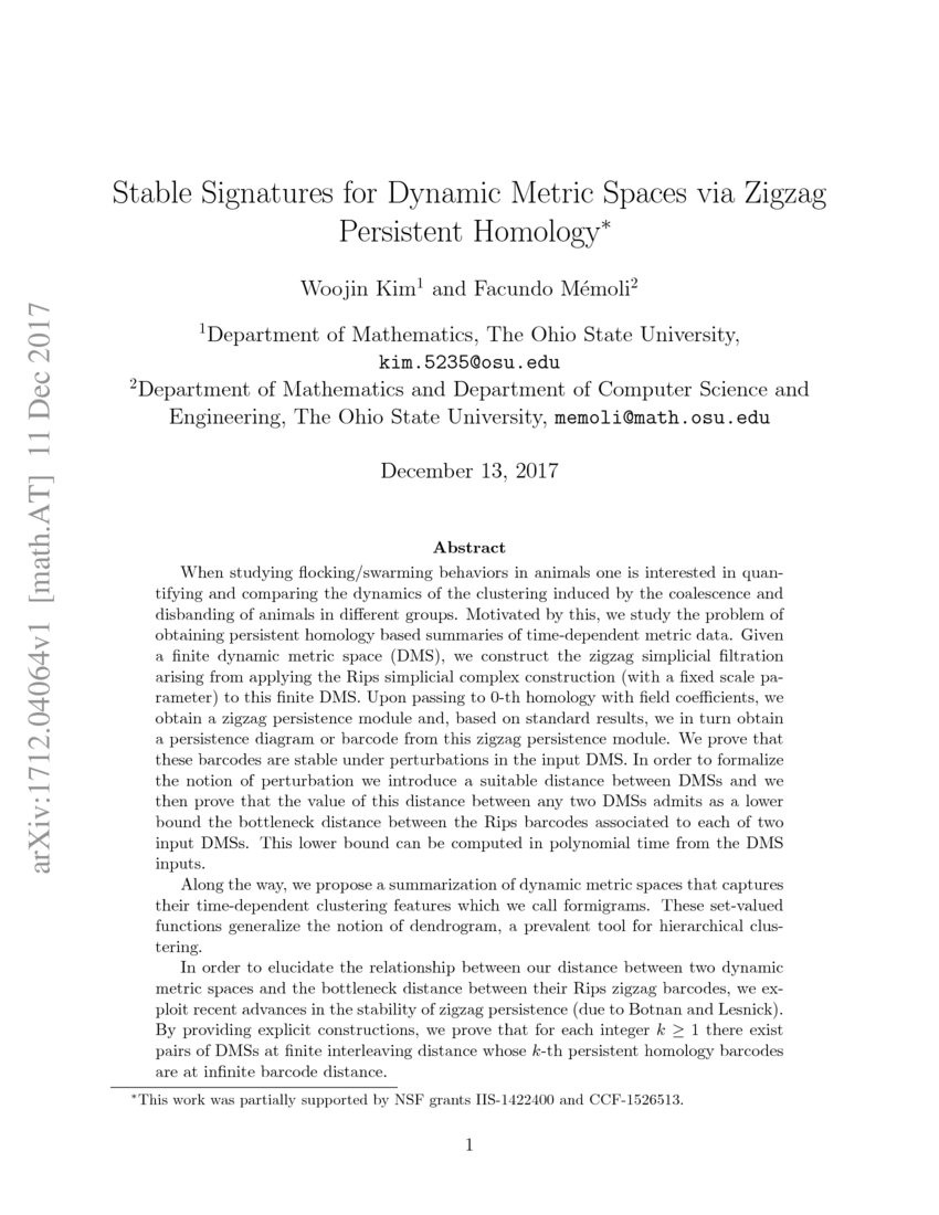 Stable Signatures for Dynamic Metric Spaces via Zigzag Persistent ...