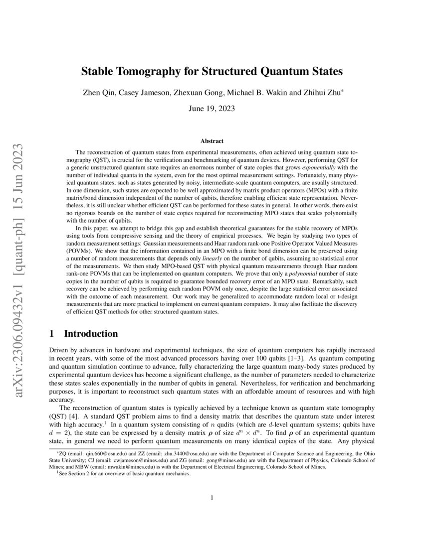 Stable Tomography for Structured Quantum States | DeepAI