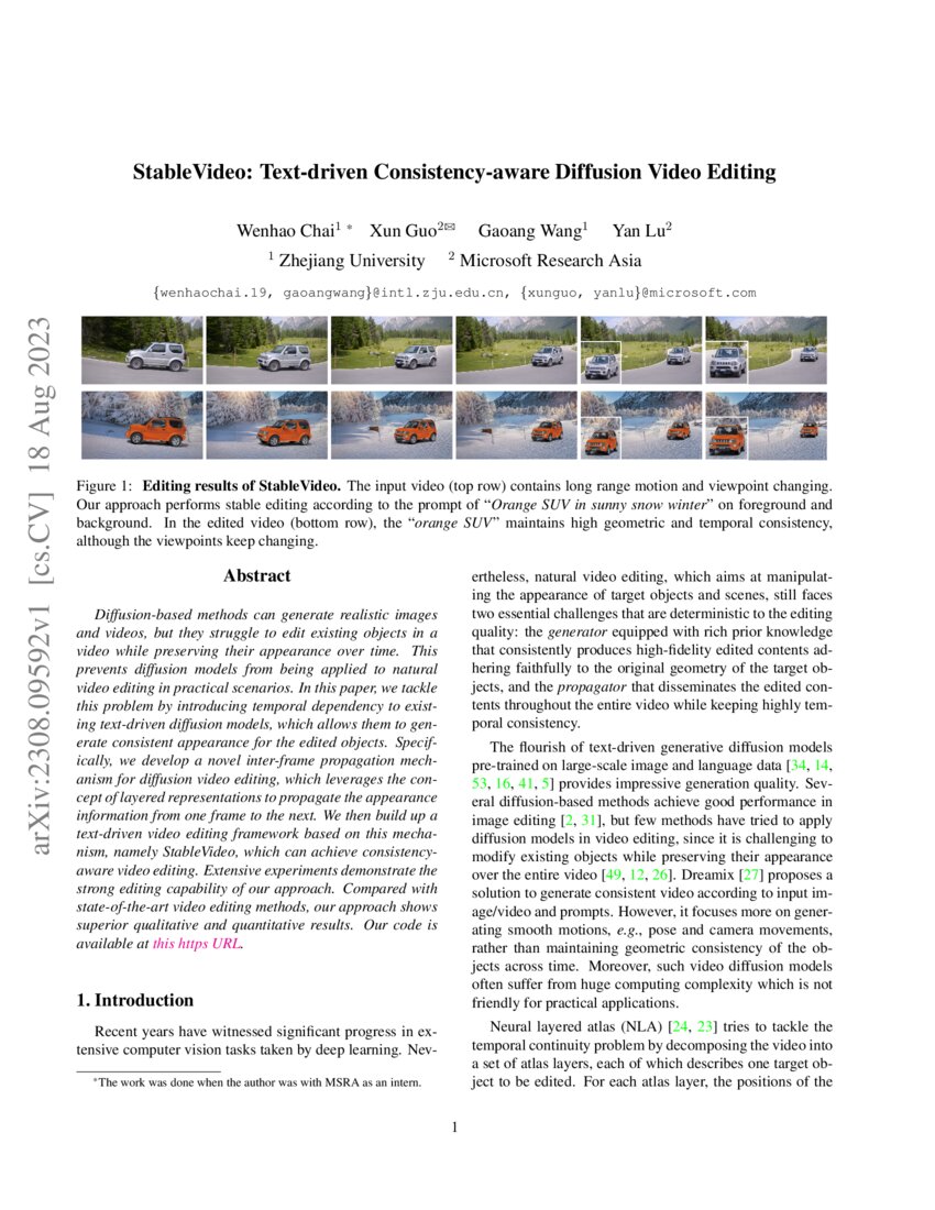StableVideo: Text-driven Consistency-aware Diffusion Video Editing | DeepAI