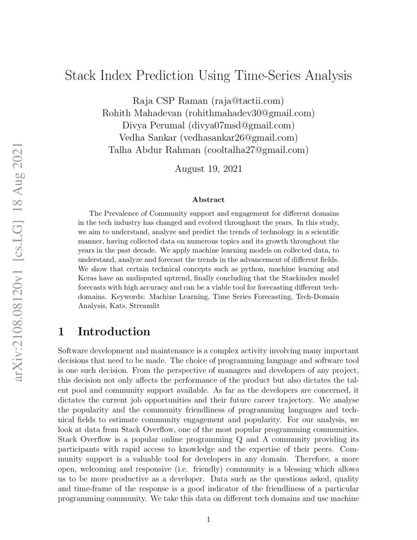 Stack Index Prediction Using Time-Series Analysis | DeepAI