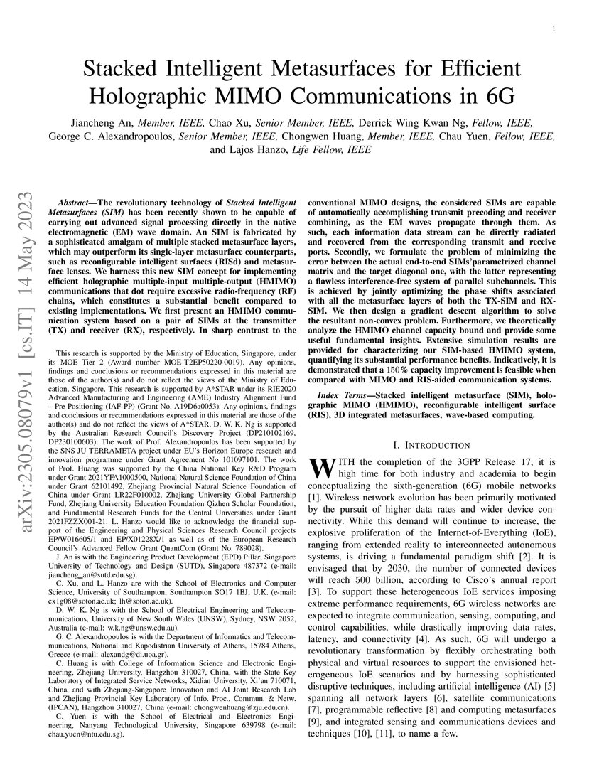 Stacked Intelligent Metasurfaces For Efficient Holographic Mimo Communications In 6g Deepai