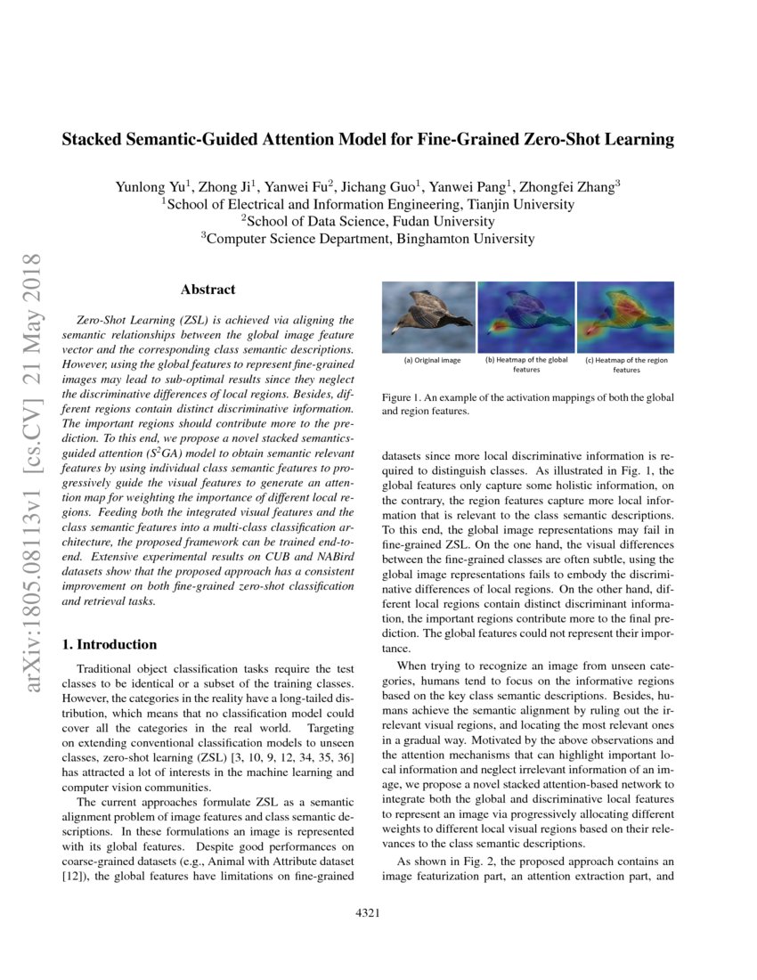 Stacked Semantic-Guided Attention Model for Fine-Grained Zero-Shot Learning | DeepAI