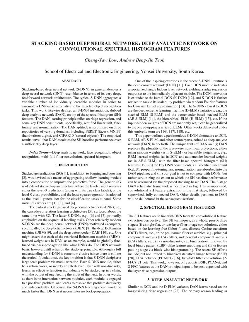 Stacking Based Deep Neural Network Deep Analytic Network On Convolutional Spectral Histogram