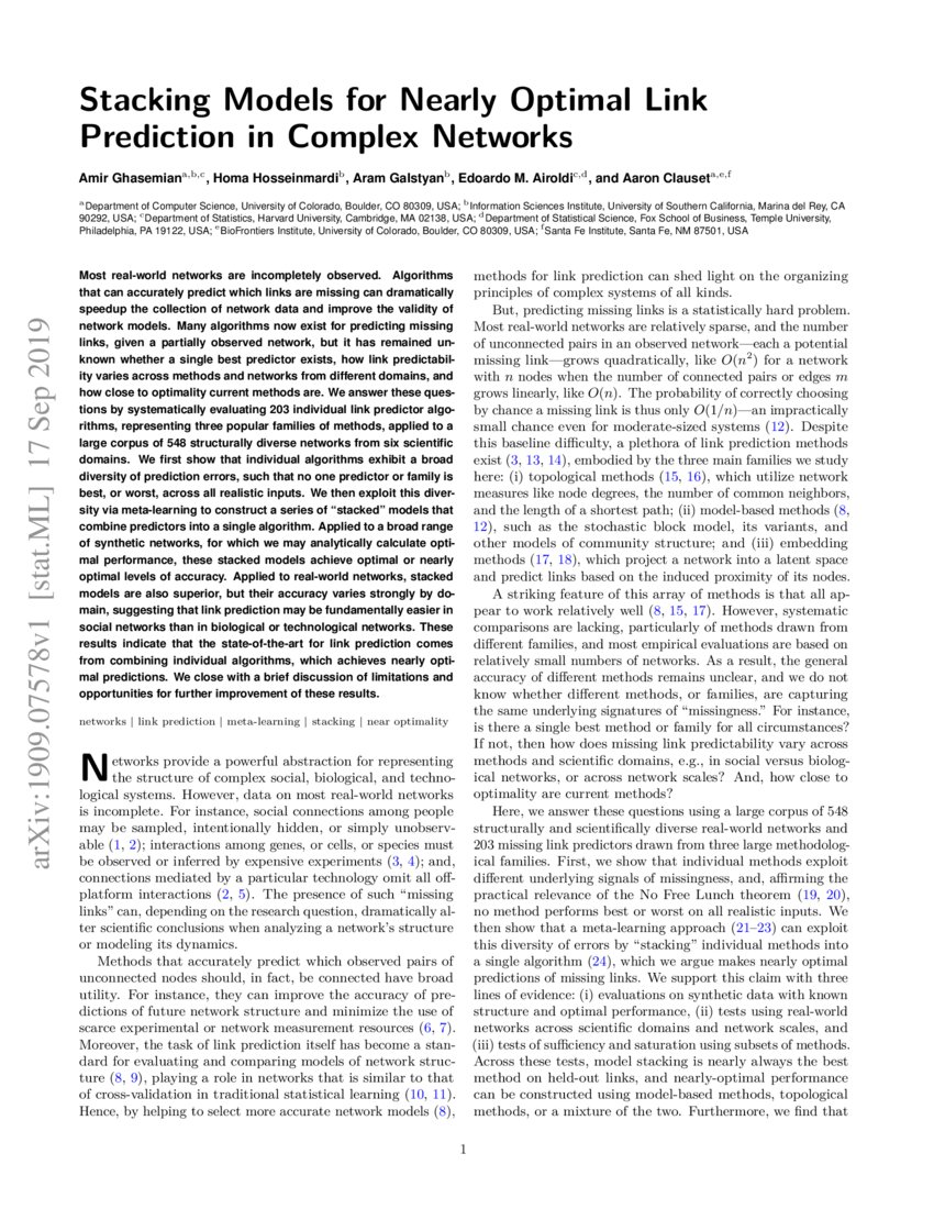 Stacking Models for Nearly Optimal Link Prediction in Complex Networks ...