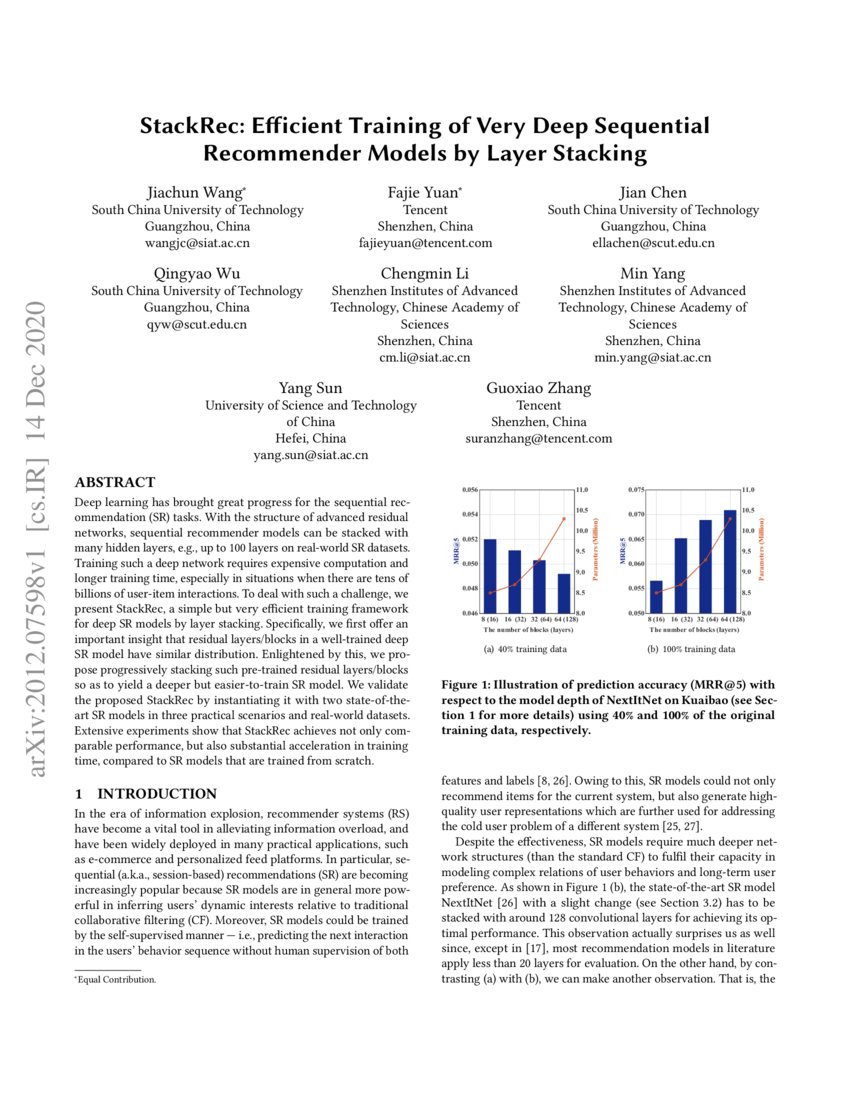 Stackrec Efficient Training Of Very Deep Sequential Recommender Models By Layer Stacking Deepai