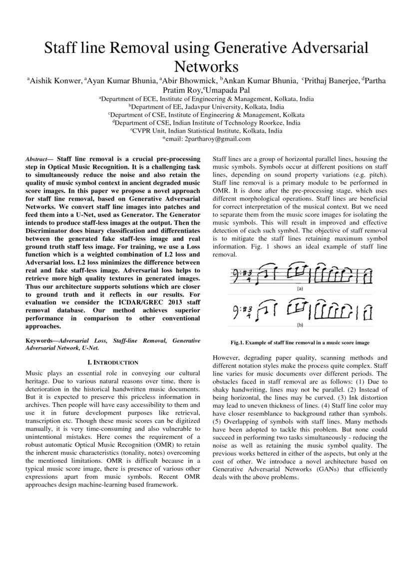 Staff line Removal using Generative Adversarial Networks | DeepAI