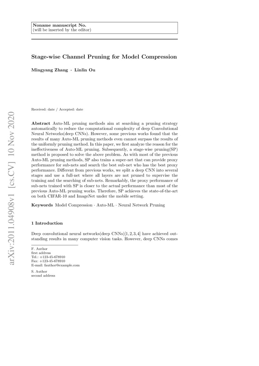 Stage-wise Channel Pruning for Model Compression | DeepAI